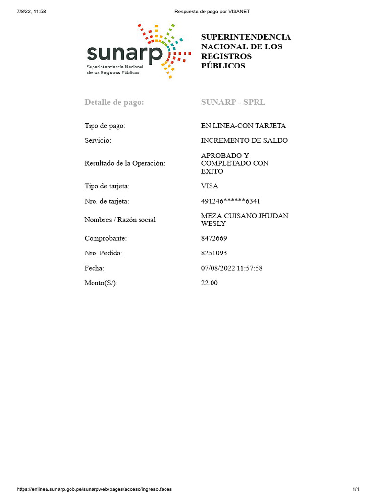 Incremento de Saldo - Sunarp | PDF