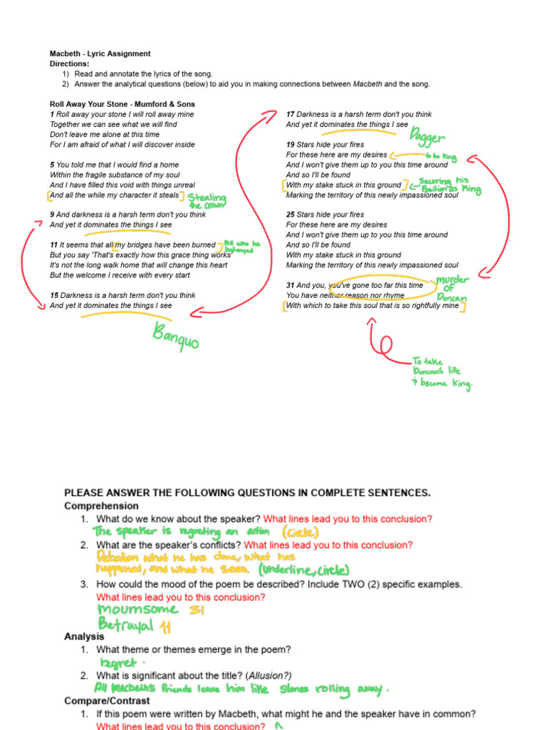 Macbeth - Lyric Assignment | PDF