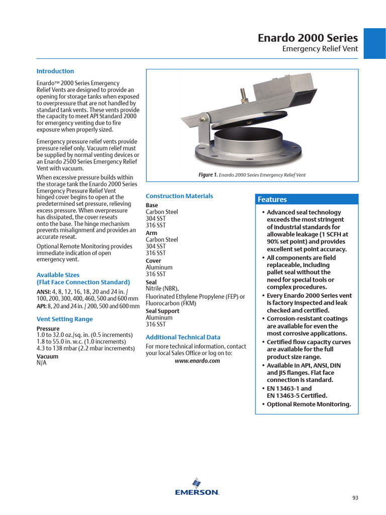 Enardo Emergency Relief Vent Datasheet | PDF | Mechanical Engineering