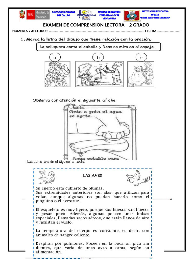 Examen de Comprension Lectora 2 Grado Octubre | PDF