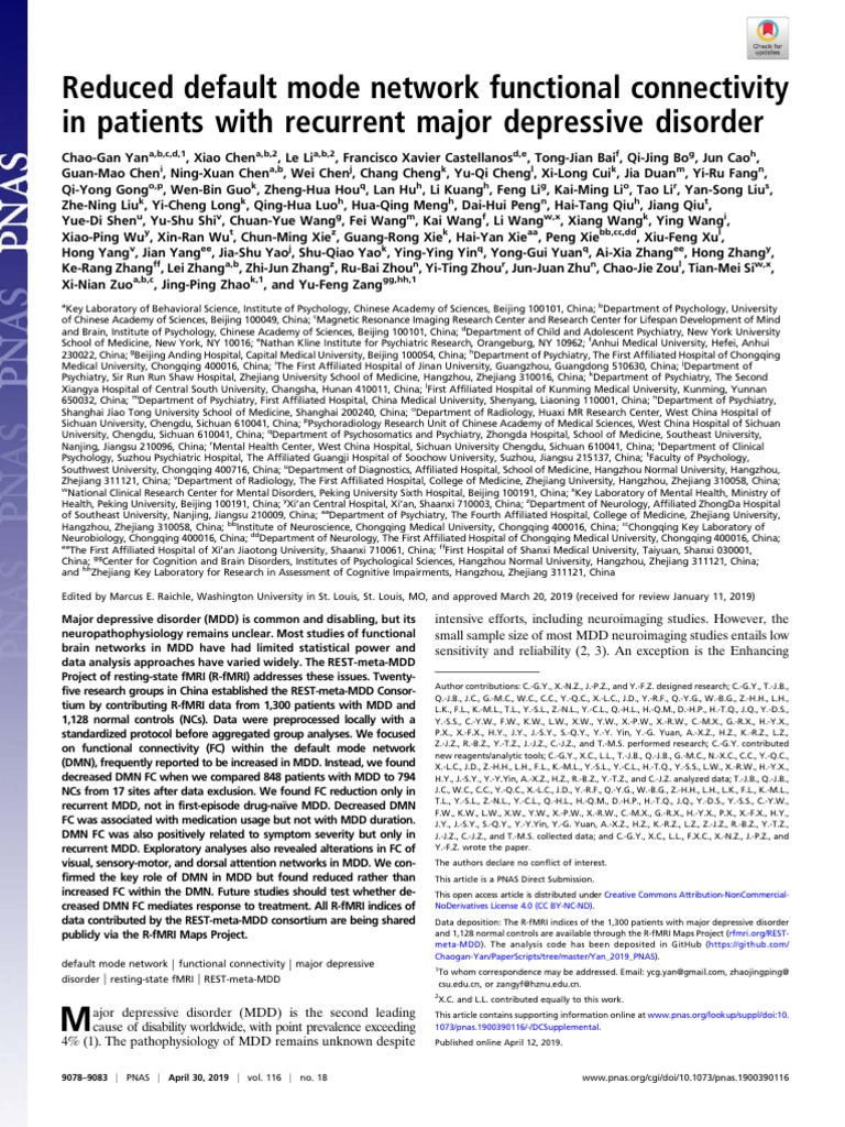Yan Et Al 2019 Reduced Default Mode Network Functional Connectivity in ...