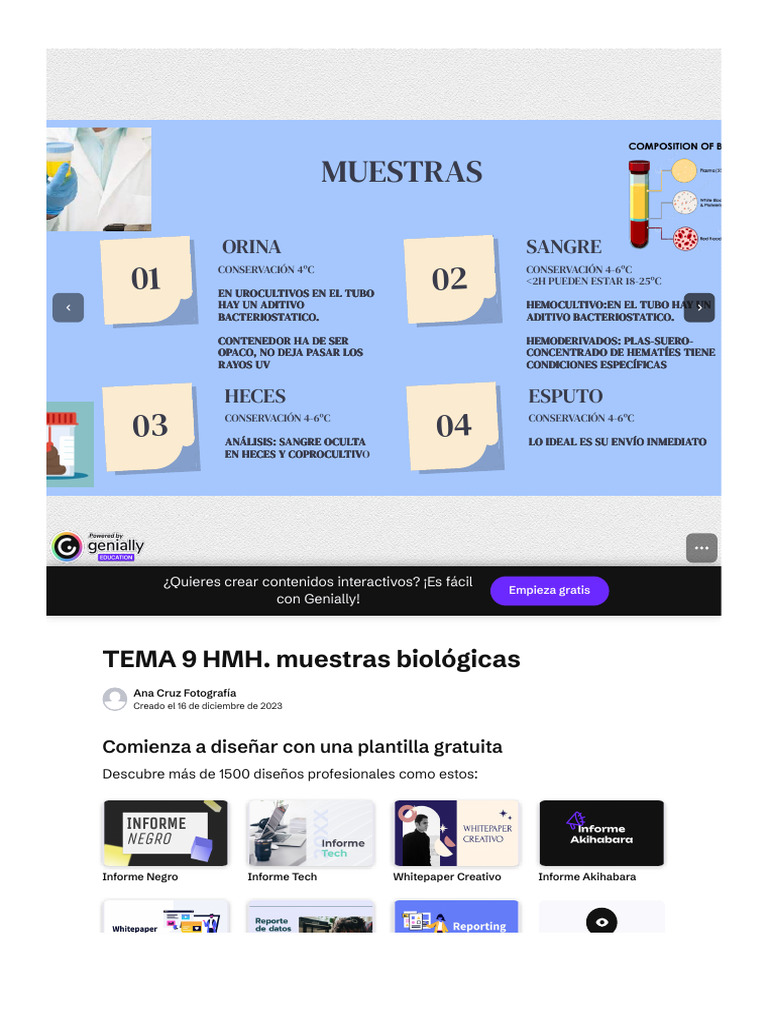 TEMA 9 HMH. Muestras Biológicas - Genially | PDF