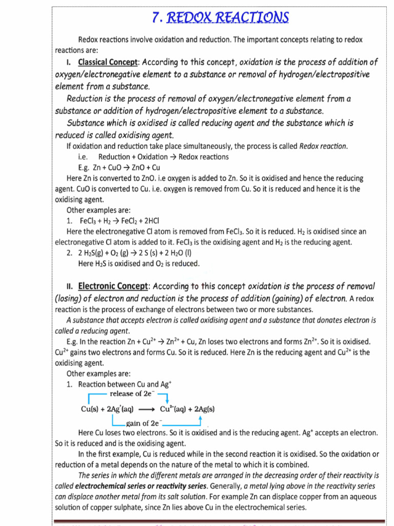 Chapter 7.redox Reactions | PDF | Redox | Electrode