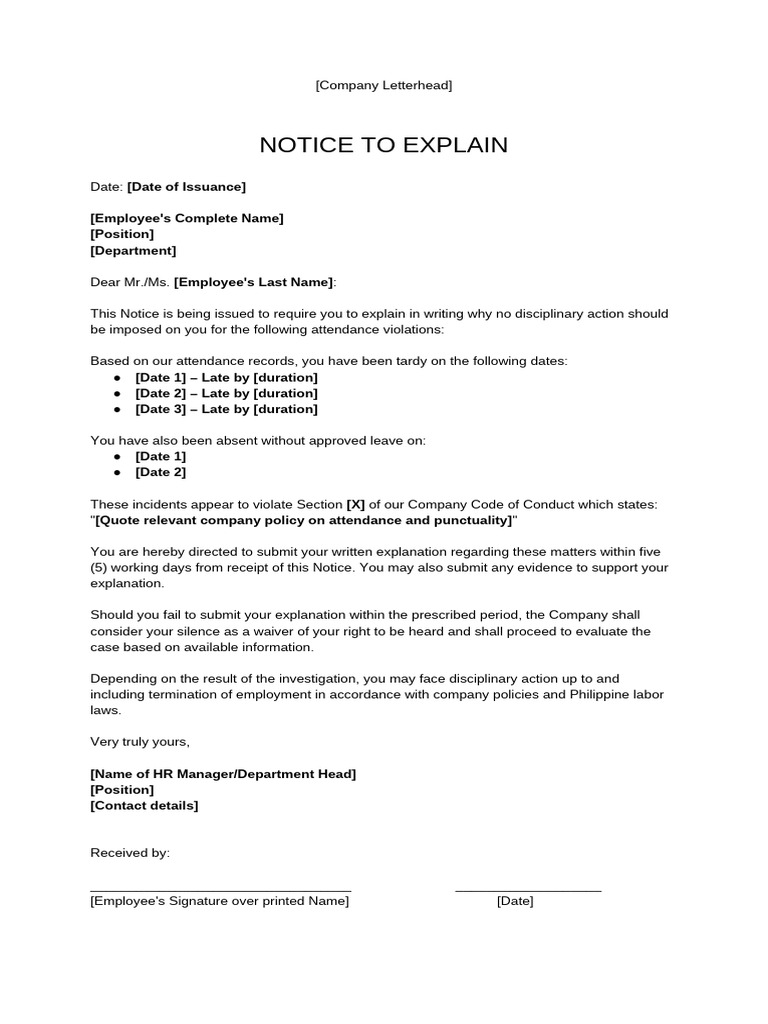 Notice to Explain Tardiness | PDF