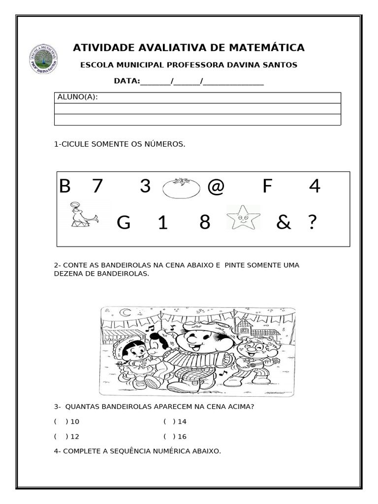 @atividade Avaliativa de Matemática - Davina - 01-06-24 | PDF