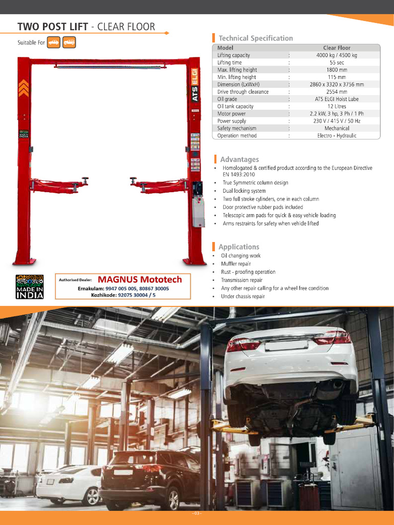 Ats Elgi 2 Post Lift 4 Ton M | PDF
