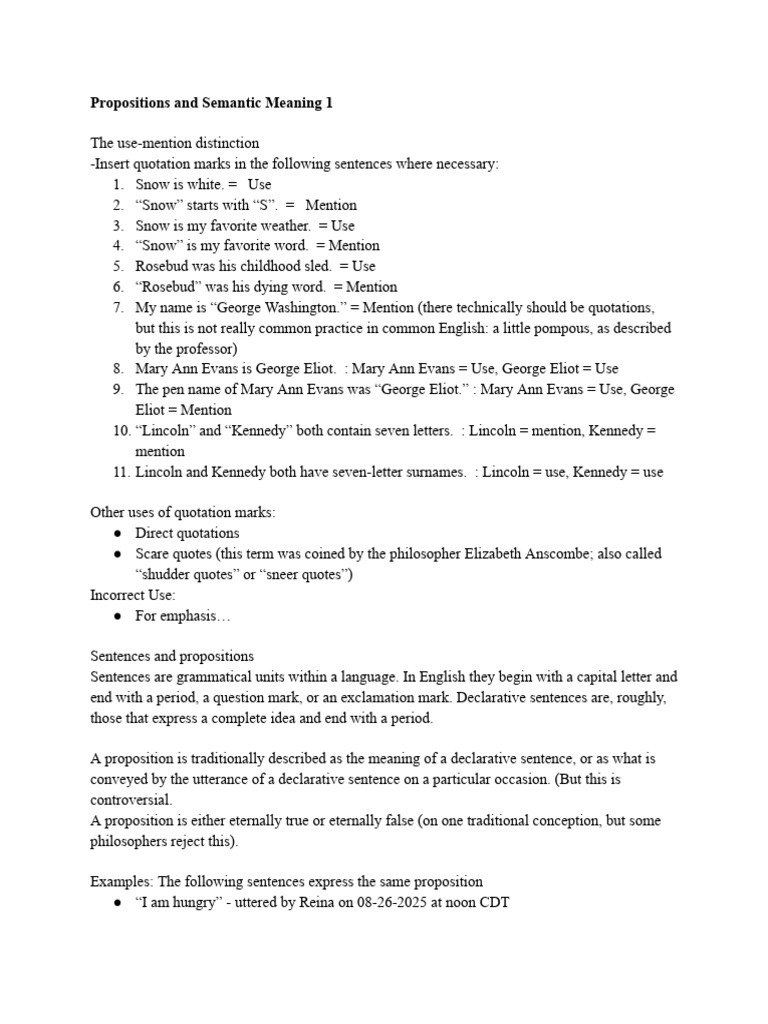 Propositions and Semantic Meaning 1 | PDF | A Priori And A Posteriori ...