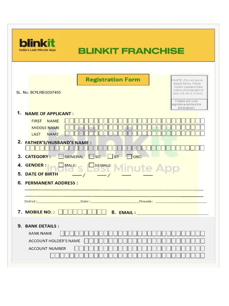 Blinkit Registration Form (1) (1) | PDF
