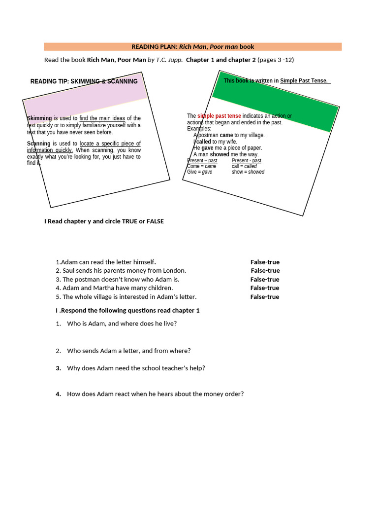 Worksheet 1poor Man Rich Man | PDF