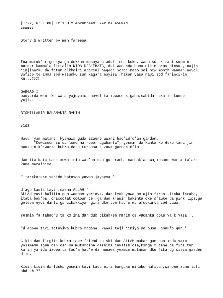 YARIMA ASHMAN COMPLETE by Mommyn Fareesa .txt By hnovels.com.ng | PDF