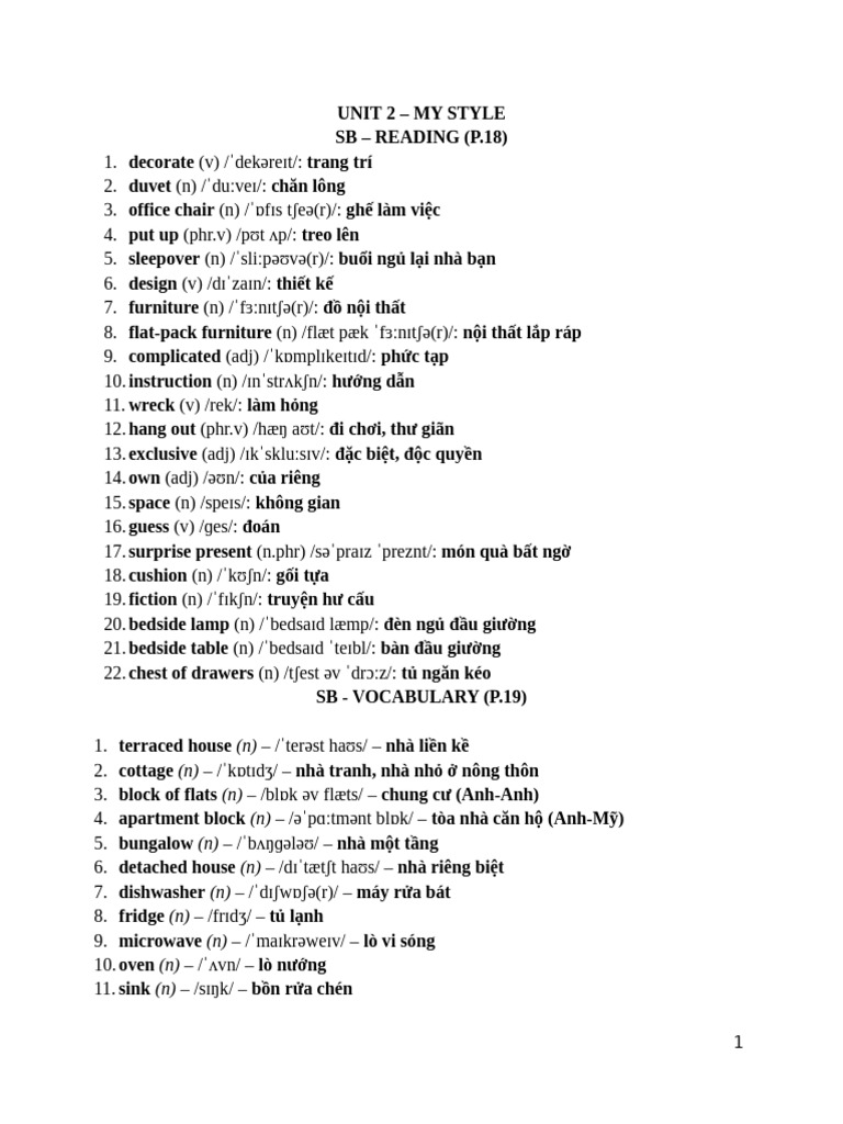 Vocabulary Unit 2 | PDF
