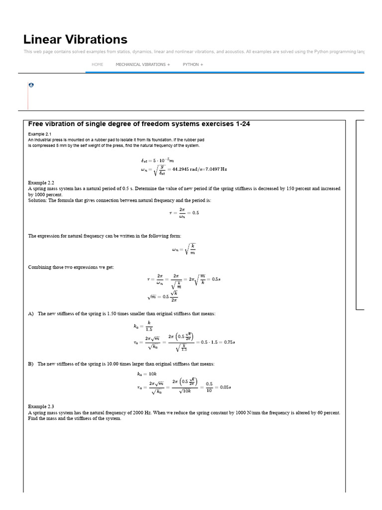 Linear Vibrations_ Free Vibration of Single Degree of Freedom Systems ...