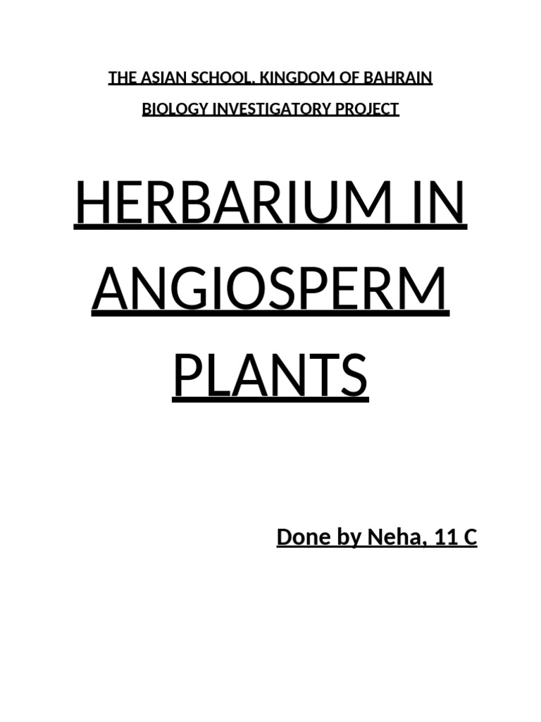 Herbarium in Angiosperm Plants: Done by Neha, 11 C | PDF