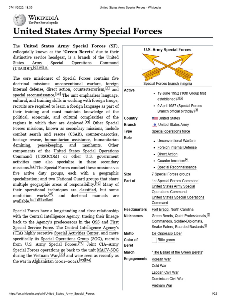 United States Army Special Forces | PDF | Military Organization ...