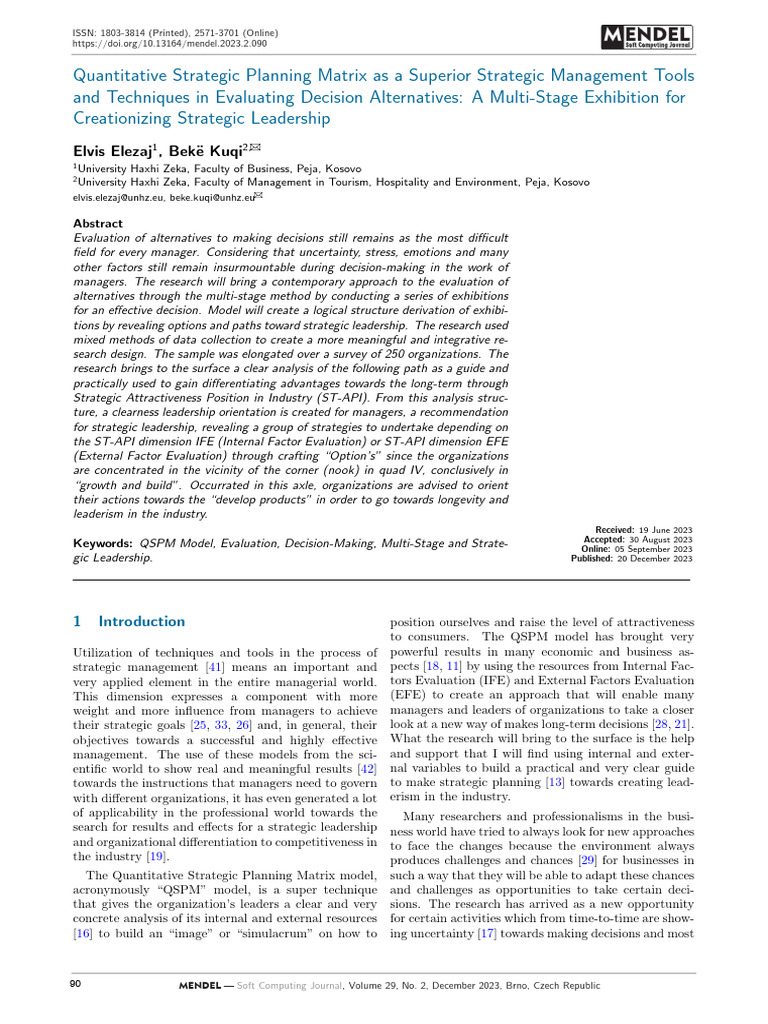 Quantitative Strategic Planning Matrix as a Superi | PDF | Methodology ...