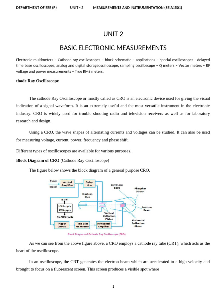 Unit - 2 - Measurements and Instrumentation | PDF | Vacuum Tube | Anode
