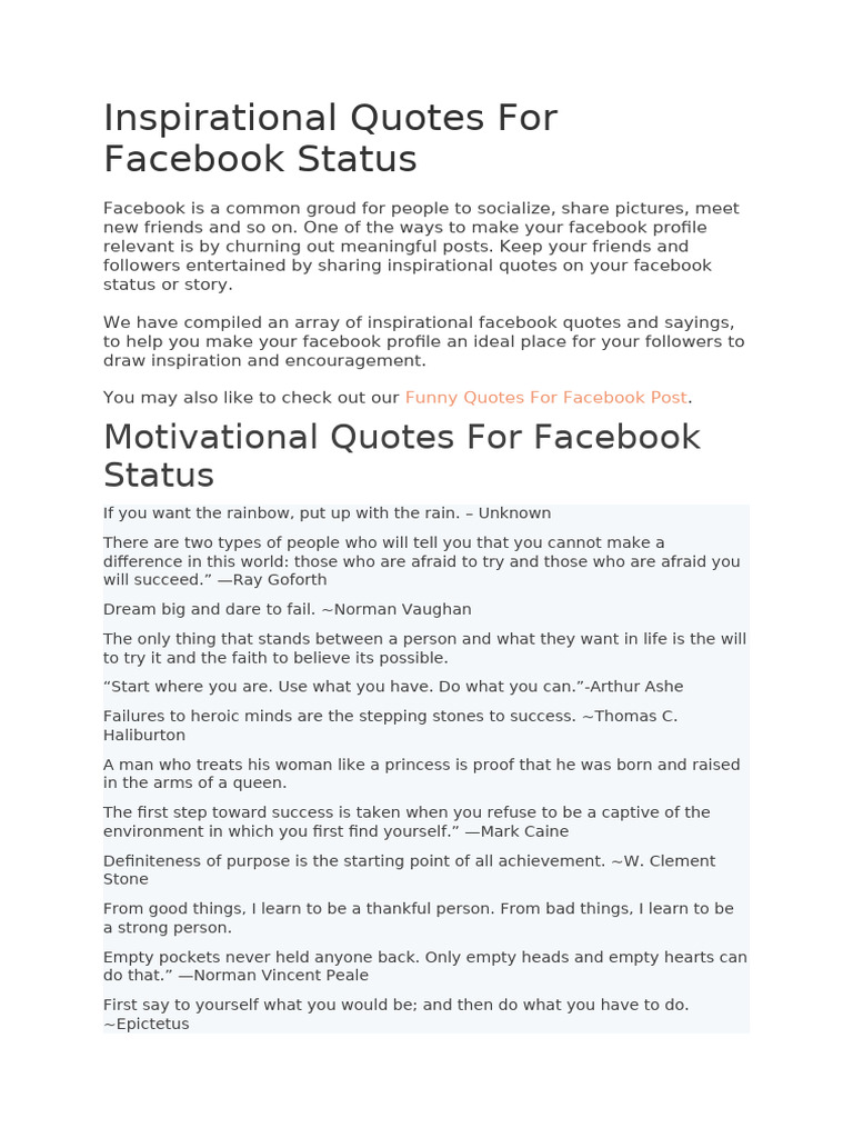 Inspirational Facebook Status Quotes | PDF | Steve Jobs | Nelson Mandela