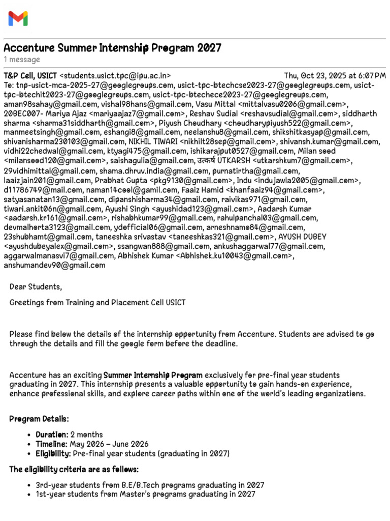 Gmail - Accenture Summer Internship Program 2027 | PDF | Communication