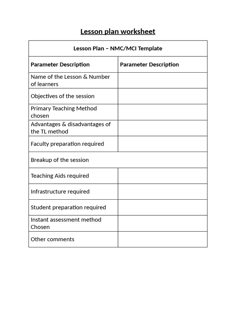 Lesson Plan Worksheet | PDF