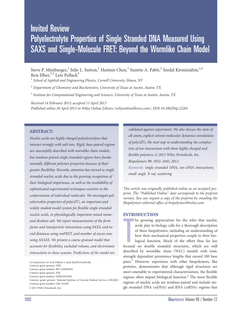 Biopolymers - 2013 - Meisburger - Polyelectrolyte Properties of Single ...
