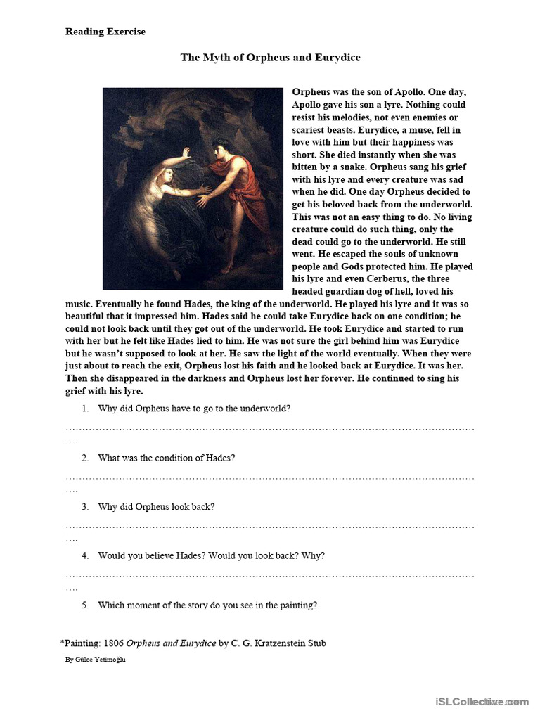 Reading Comprehension, Mythology | PDF | Orpheus | Hades