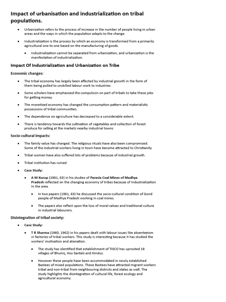 Impact of Urbanisation and Industrialization On Tribal Populations ...