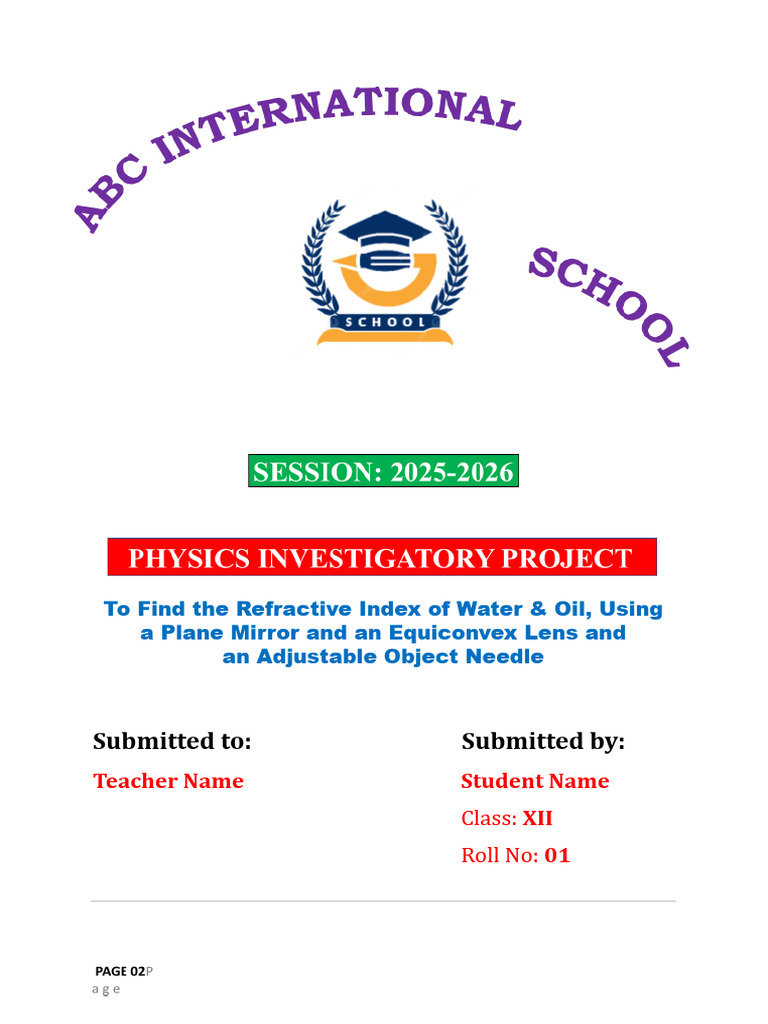To Find Refractive Index of Water and Oil (Using Plane Mirror) | PDF | Refractive Index | Optics