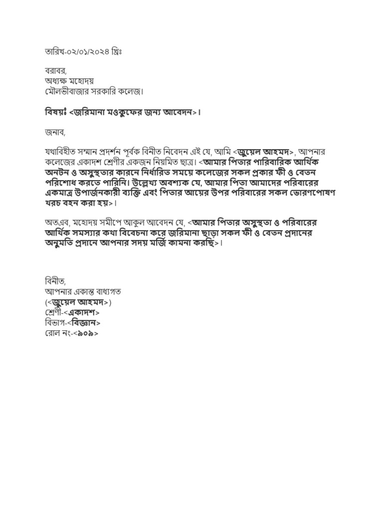 Bangla Application Format | PDF