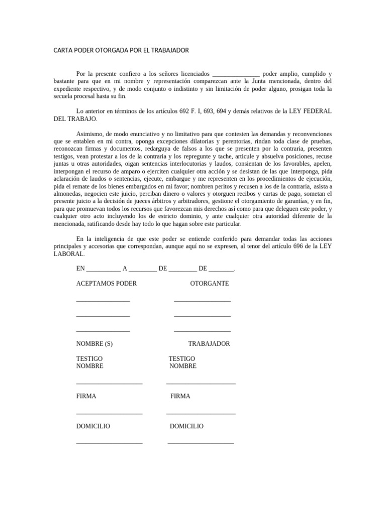 Carta Poder Laboral para Representación | PDF | Justicia | Crimen y ...