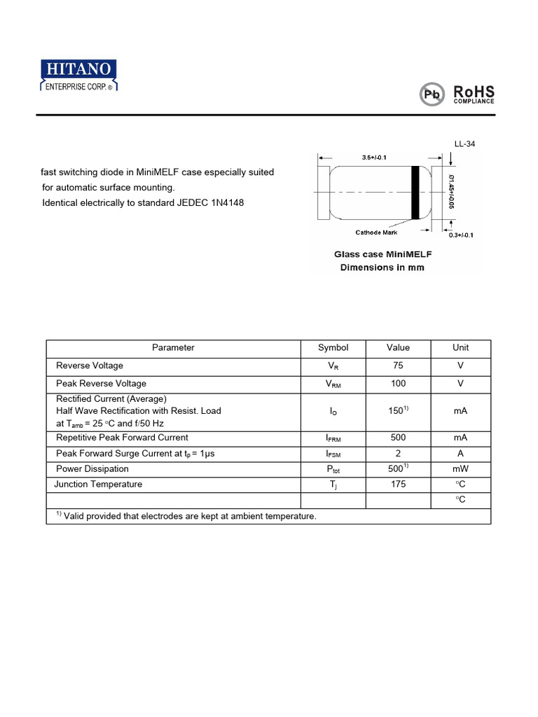 LL4148 (1) | PDF | Rectifier | Diode