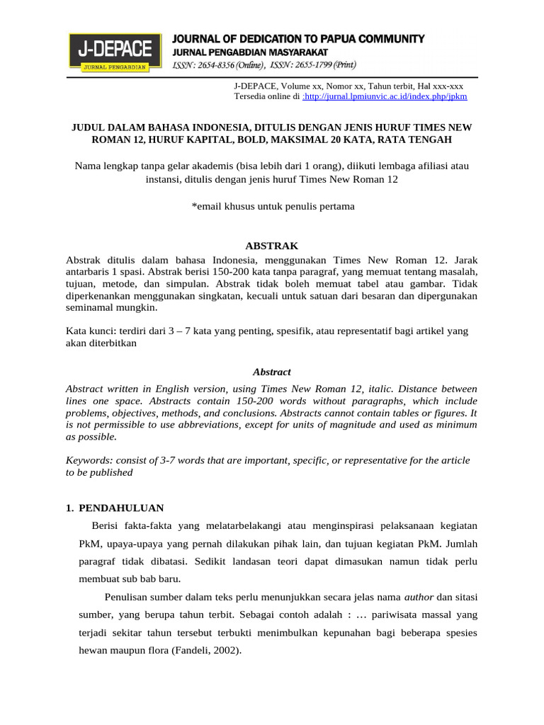 Panduan Penulisan Jurnal J-DEPACE | PDF
