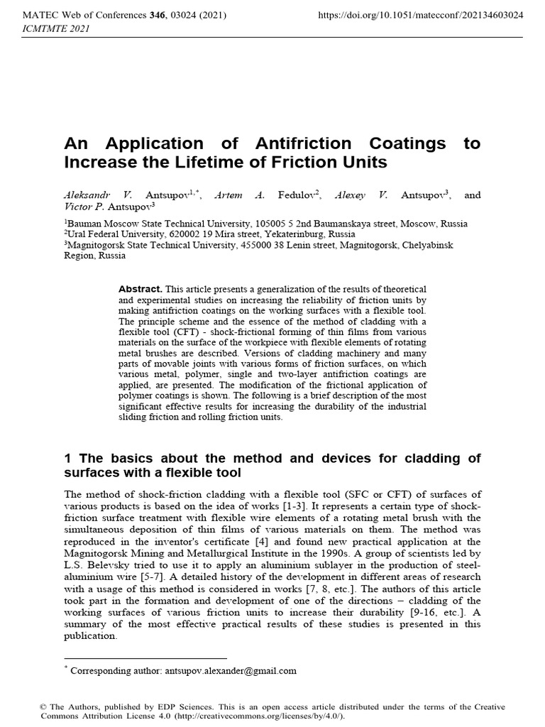 Antifriction Coatings for Enhanced Durability | PDF | Friction ...