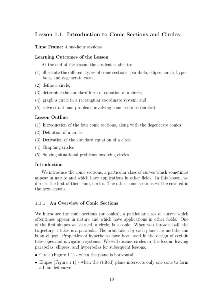 MATH 1085 - Intro To Conic Sections and Circles | PDF | Circle | Ellipse