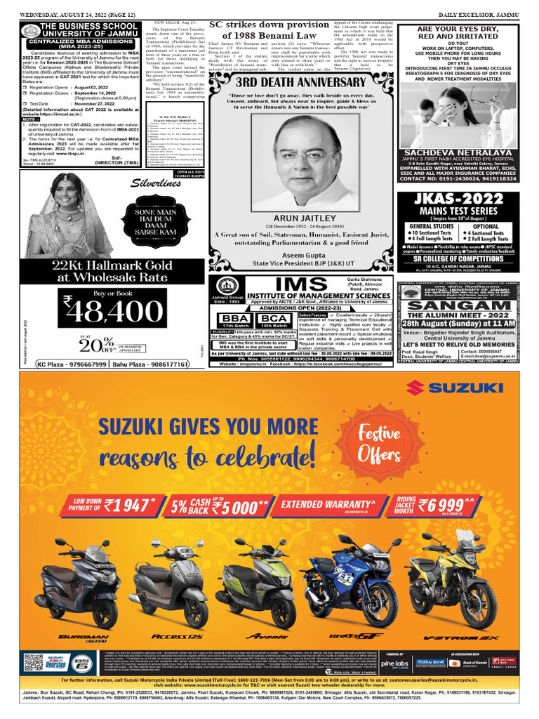 Daily Excelsior Issue Dt.24!8!2022 Back Page | PDF | Justice | Crime & Violence