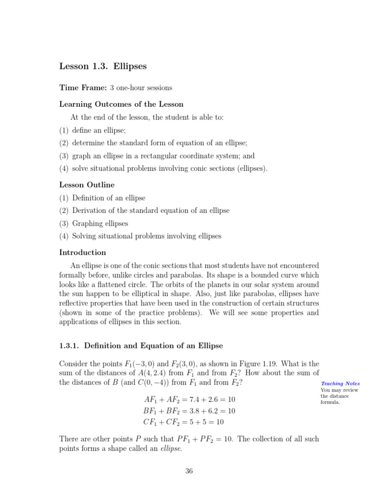 MATH 1085 - Ellipses | PDF | Ellipse | Classical Geometry