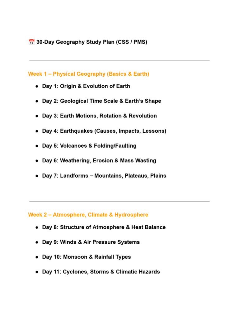 30-Day Geography Study Plan Guide | PDF | Plate Tectonics | Atmosphere ...
