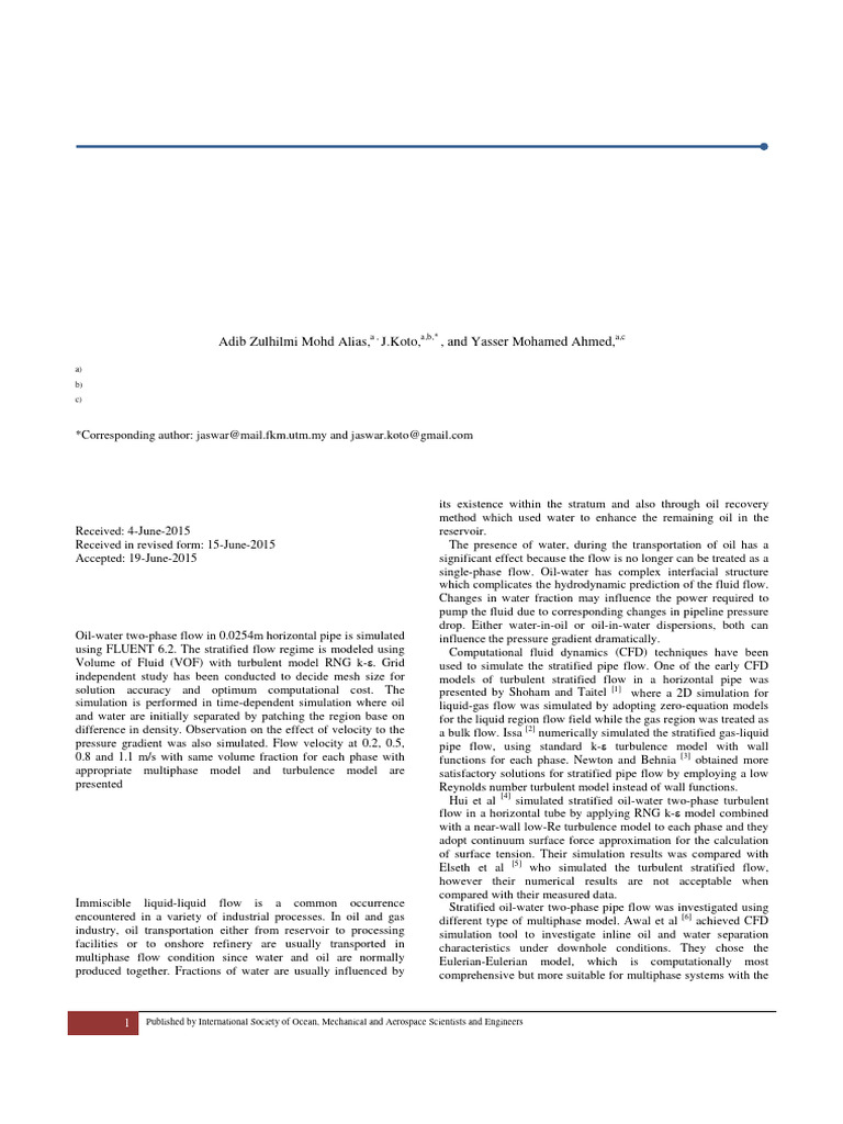 CFD Simulation for Stratified Oil Water | PDF | Fluid Dynamics ...