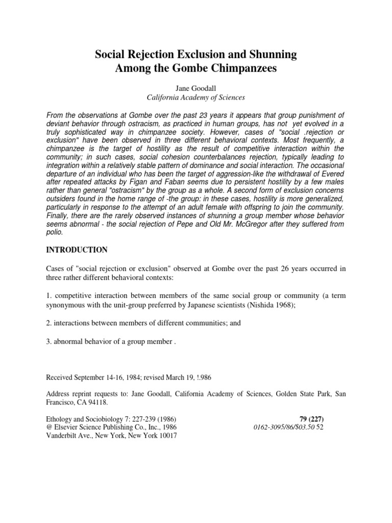 Social Rejection Exclusion and Shunning Among The Gomber Chimpa | PDF ...