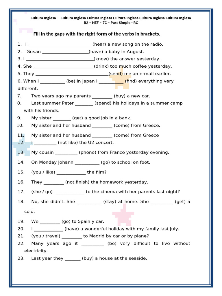 B2 NEF 7C Extra Exercise Past Simple Regular and Irregular Verbs RC | PDF