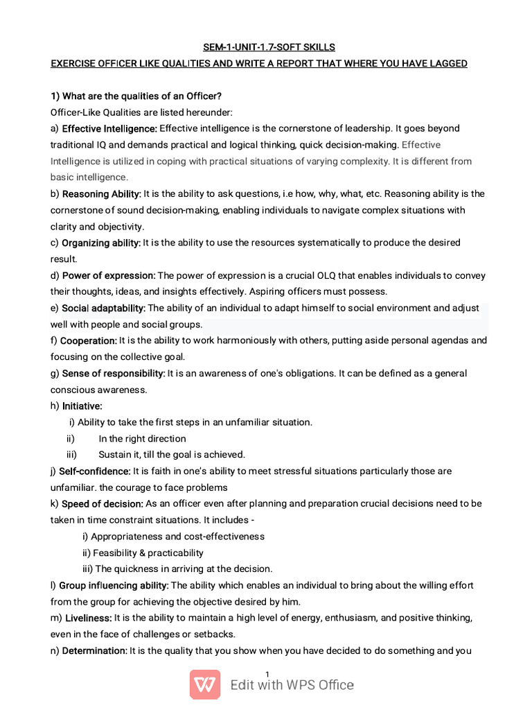 Officer-Like Qualities Report Guide | PDF | Intelligence | Thought