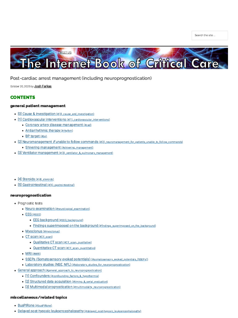 Post-Cardiac Arrest Management (Including Neuroprognostication) - EMCrit Project | PDF ...