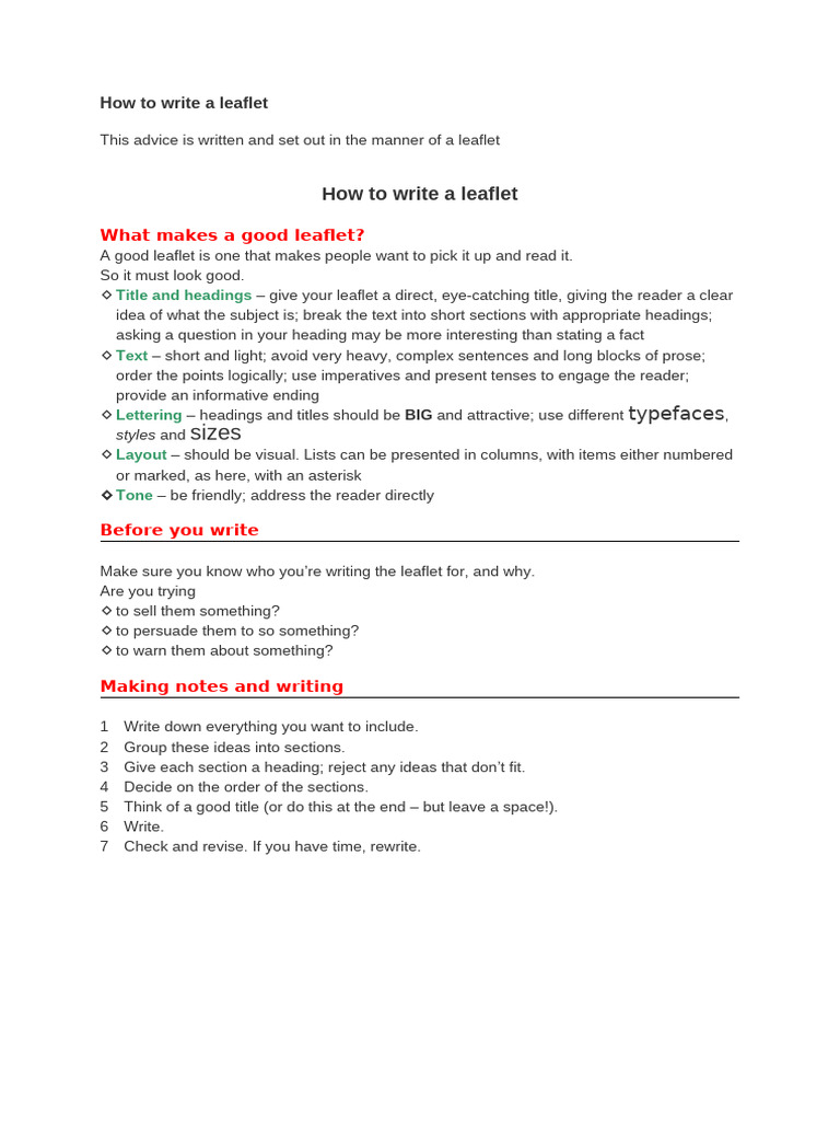 How To Write A Leaflet | PDF