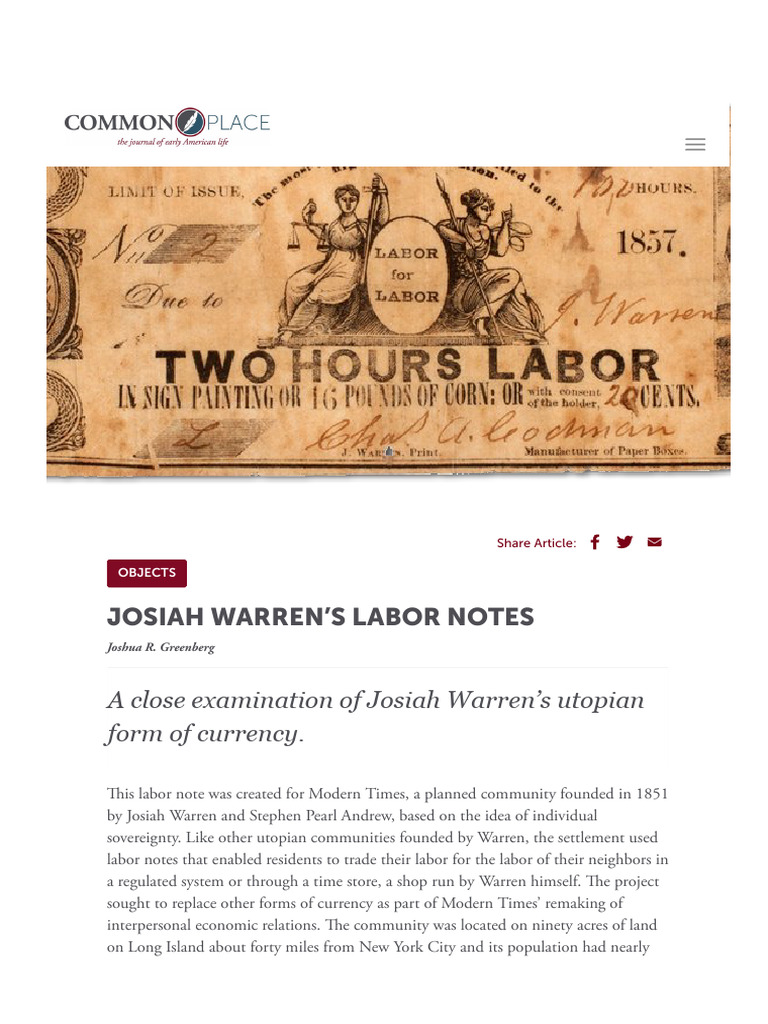 Josiah Warren's Labor Notes Explained | PDF