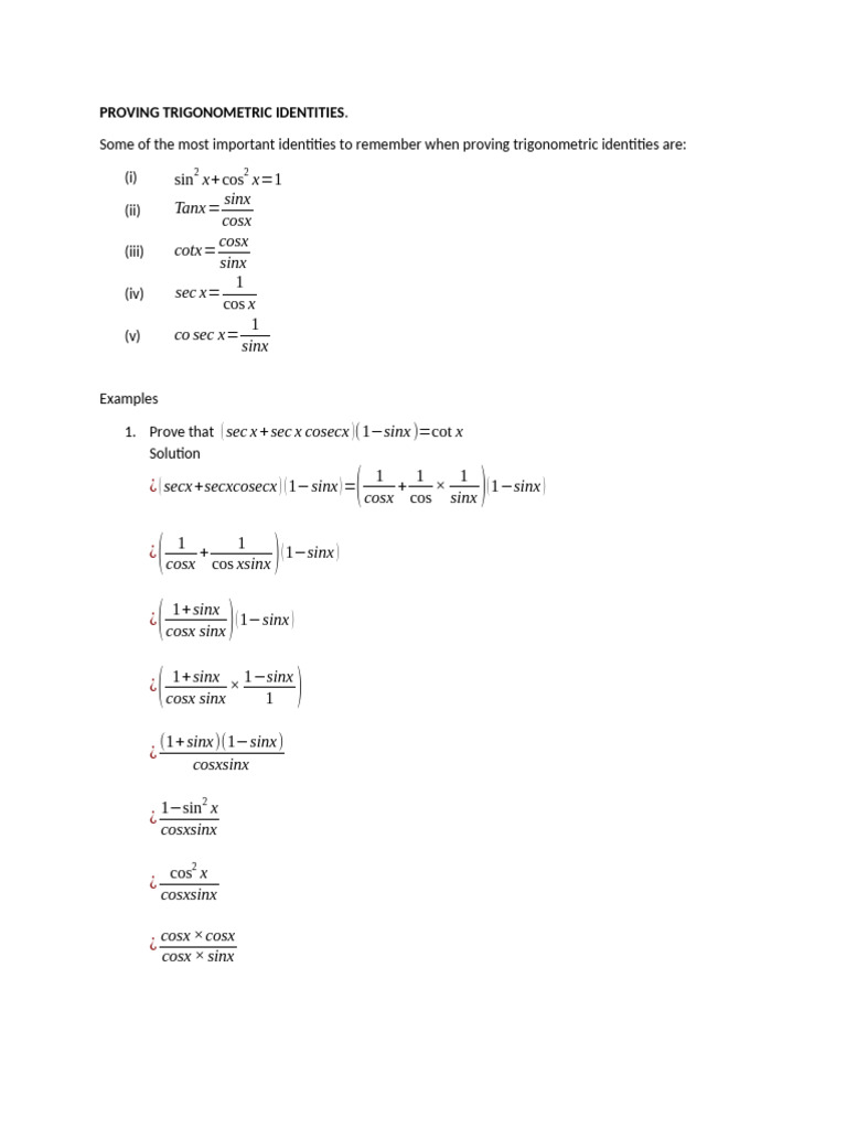 Proving Trigonometric Identities | PDF