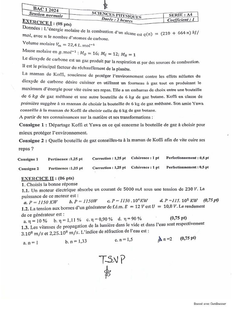Sujet Bac 1 A4 PC 2024 | PDF