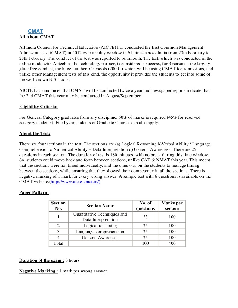 CMAT Structure | PDF | Test (Assessment) | Quality Of Life