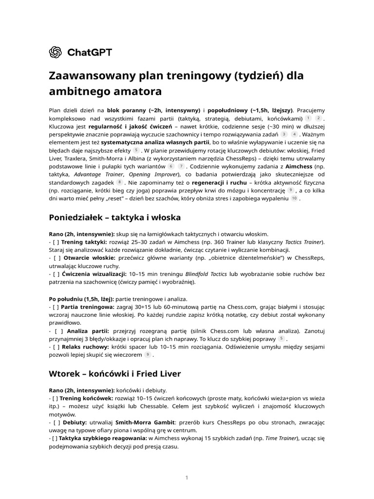 Zaawansowany Plan Treningowy (Tydzień) Dla Ambitnego Amatora | PDF