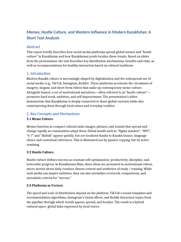 Script Text Analysis KZ Memes Hustle(Theme10) | PDF | Kazakhstan | Learning