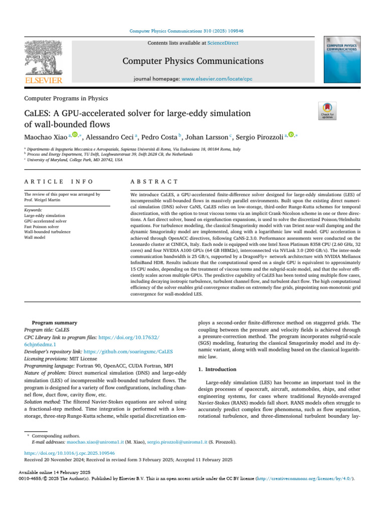 Xiao Et Al. - 2025 - CaLES A GPU-Accelerated Solver For Large-Eddy Simulation of Wall-Bounded ...