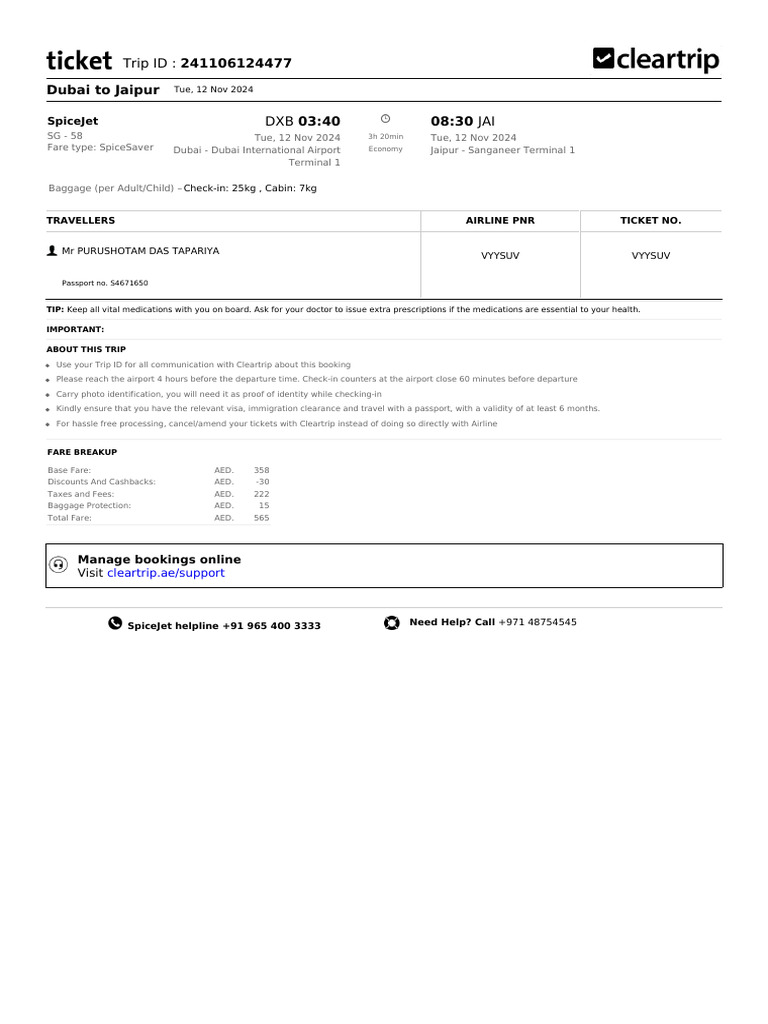 Cleartrip Flight E-Ticket | PDF